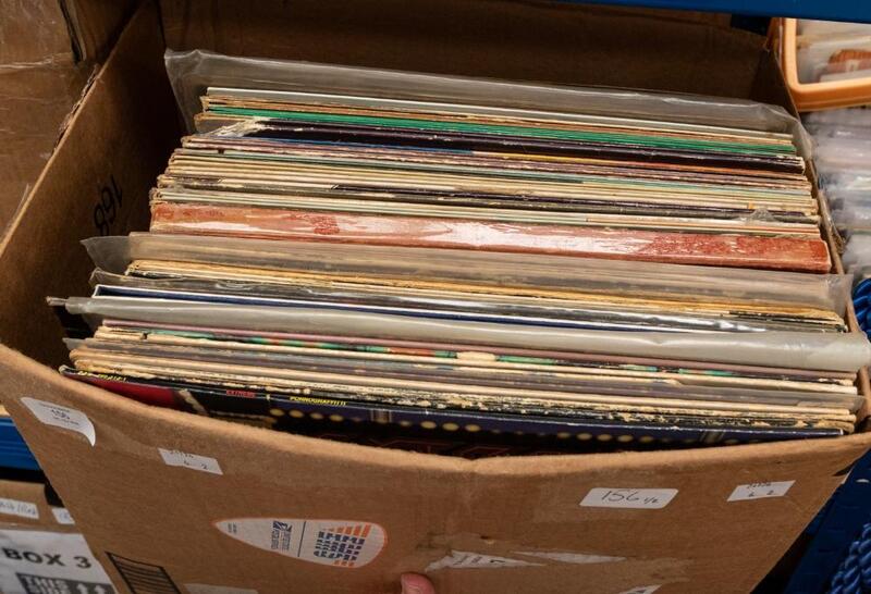 A collection of Vinyl LP Records in 2 boxes. Rock Metal Pop from mostly ...