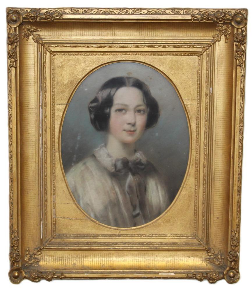 A 19th century Oval pastel portrait of a girl in gilt frame 37cm x 28cm