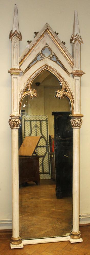 A late 19th C Gothic revival painted pine pier mirror with its original ...