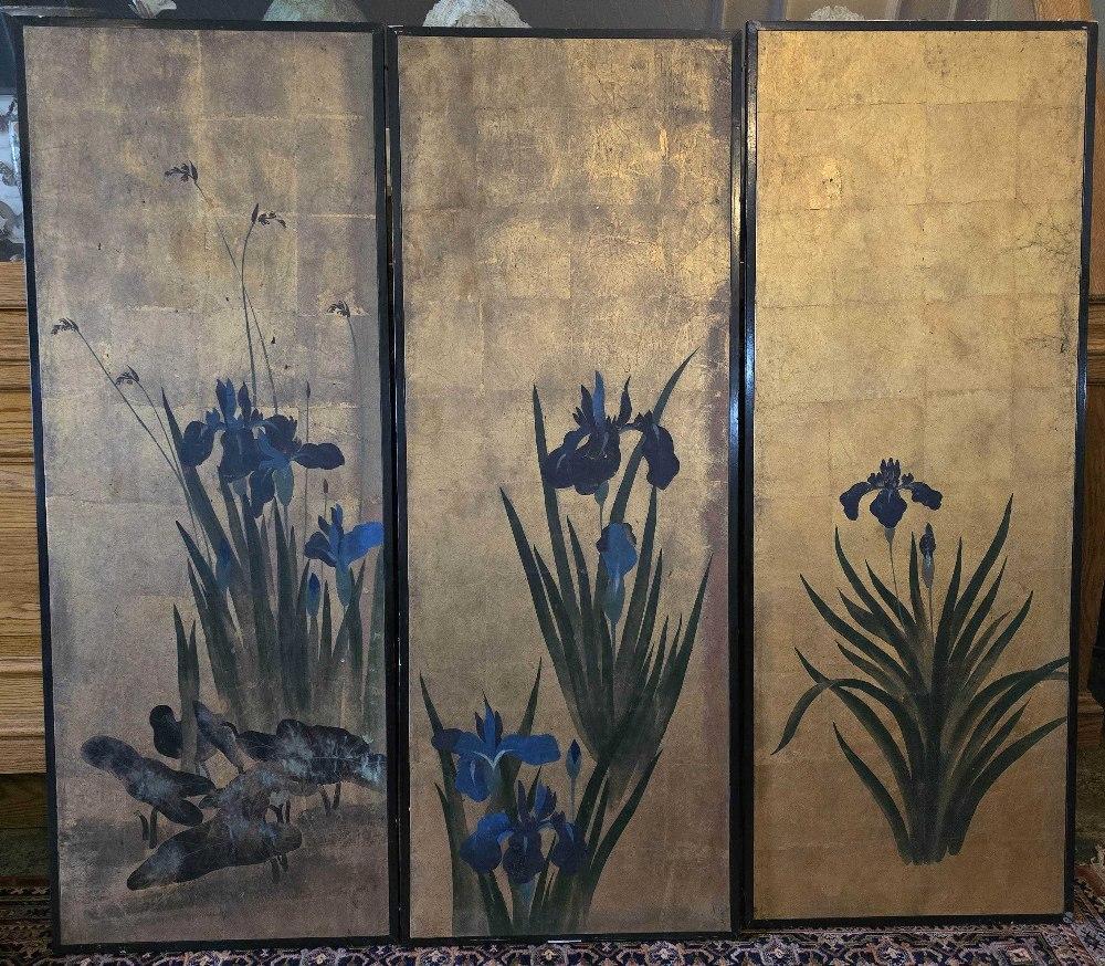After Ogata Korin - Three panel screen paintings of Irises from the ...