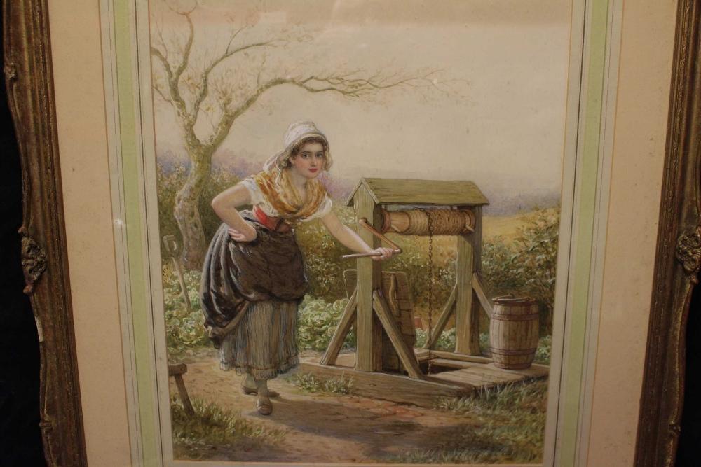 William Lucas (1840-1895) Woman drawing water from a well, signed and ...