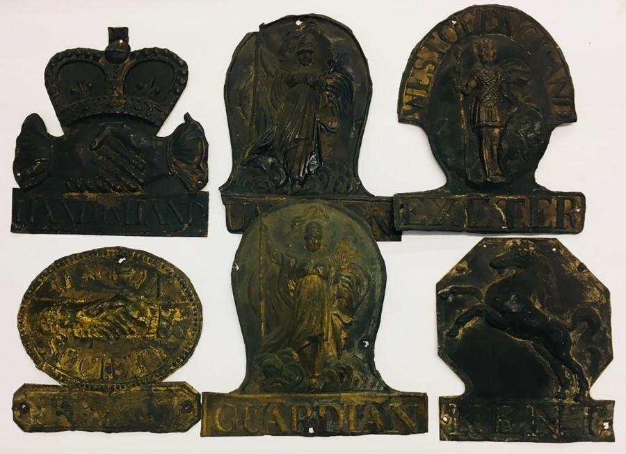Collection of six fire marks / insurance plaques for The Hand in Hand ...