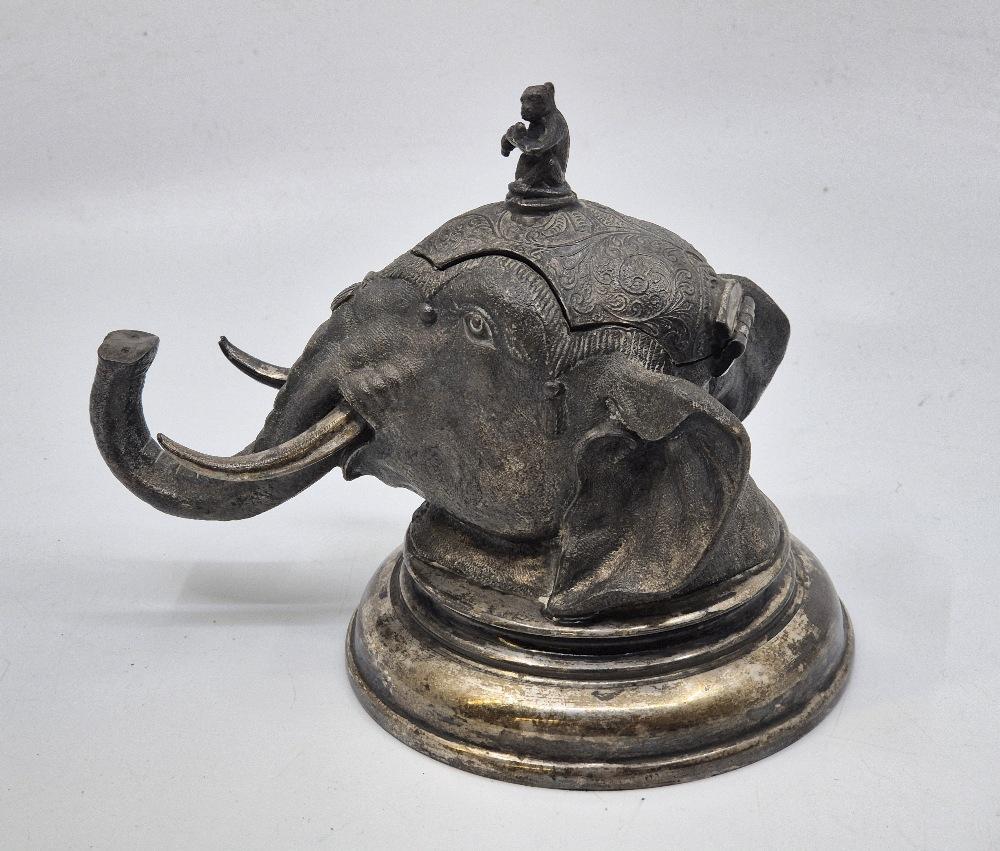 A Mappin and Webb Britannia plate elephant head inkwell, late 19th ...