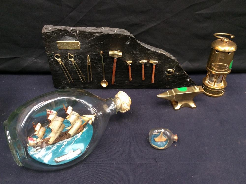 Miniature Blacksmith's tools on slate display, miniature anvil ...