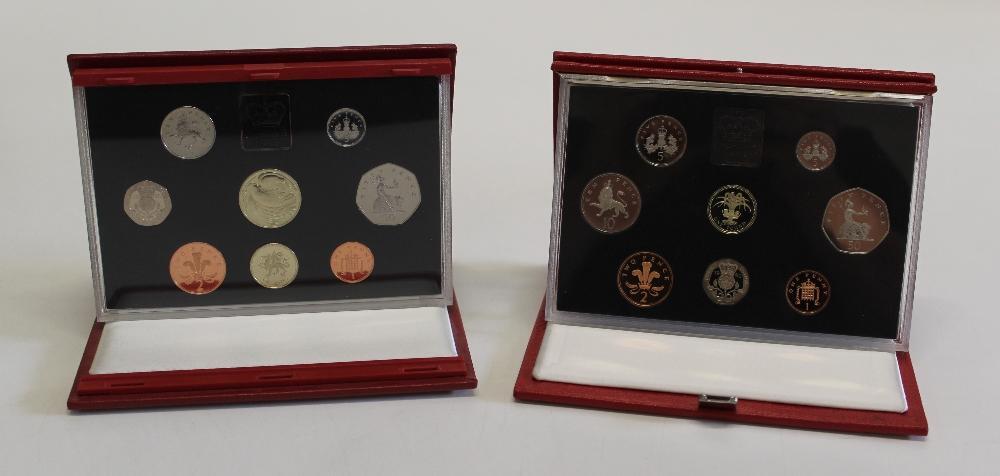 1990 UK proof coin collection set of eight Royal Mint, red case and ...