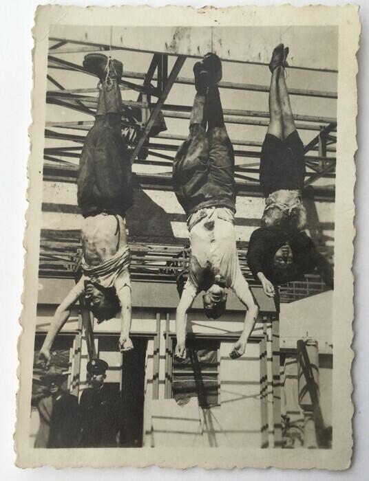 WW2 four original photographs showing the bodies of Italian Fascist ...