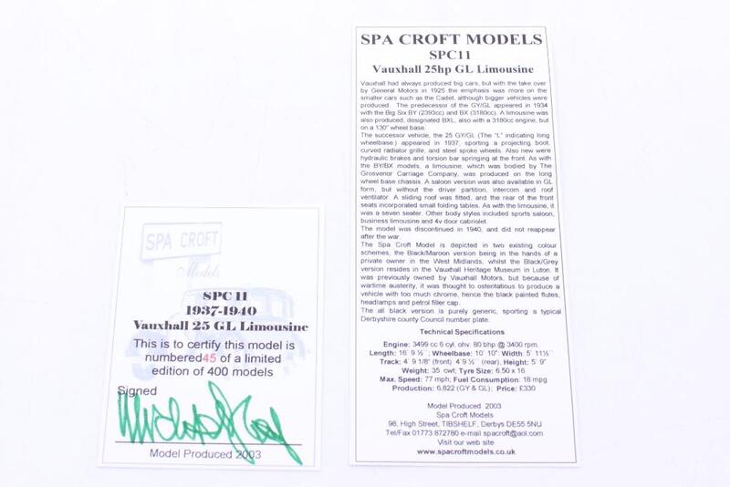 Spa Croft Models: A boxed Spa Croft Models 1/43, Vauxhall 25hp GL ...