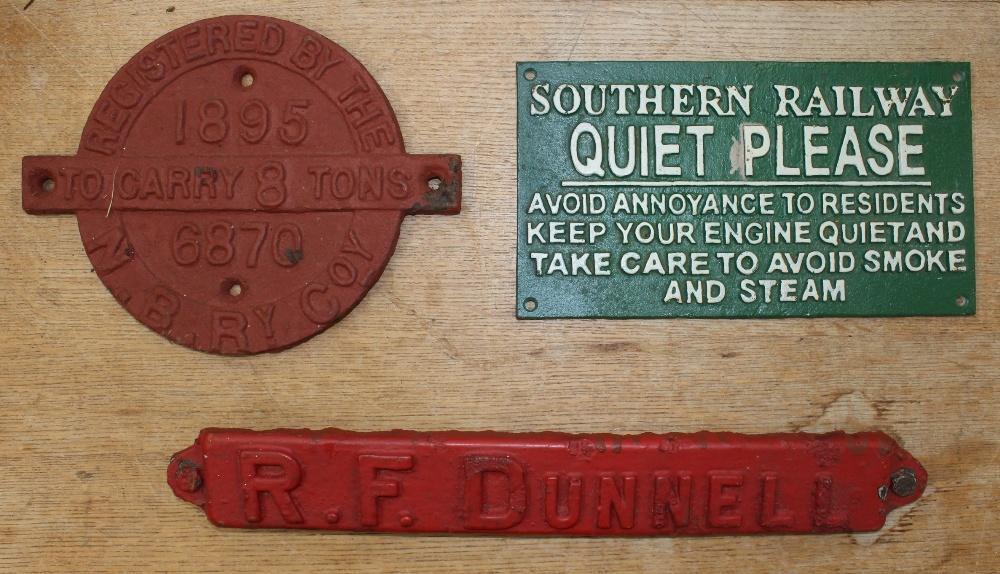 A collection of three railwayana signs to comprise: R.F. Dunnell ...