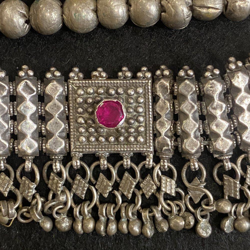 Two white metal Yemini tribal necklaces. Choker necklace measures ...