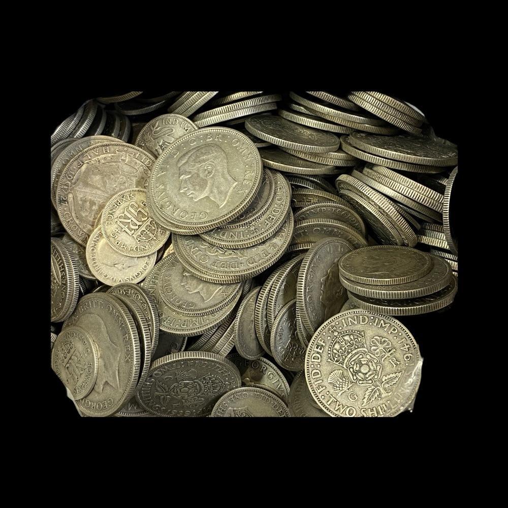 Approximately 2.84 kilograms of Pre 1947 British silver coins