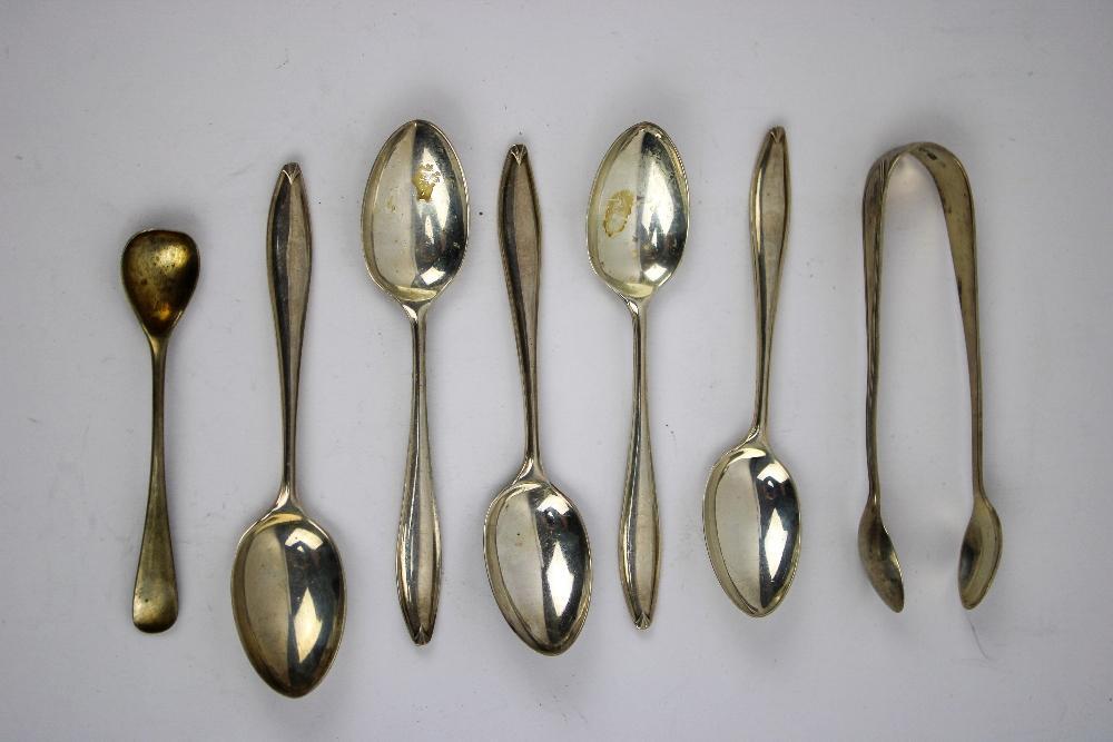 A mixed collection of Silver flatware , comprising five silver coffee ...