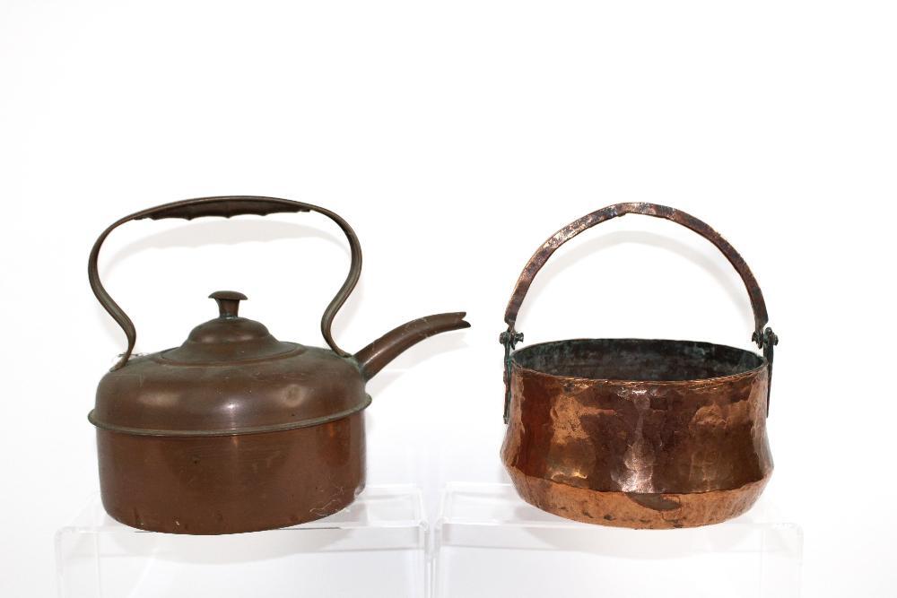 A vintage mid Century heavy hand made hammered small copper cauldron ...