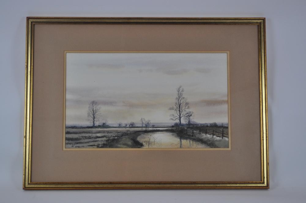 Robert Luckhurst - Sunrise, Lincolnshire, watercolour, inscribed verso ...