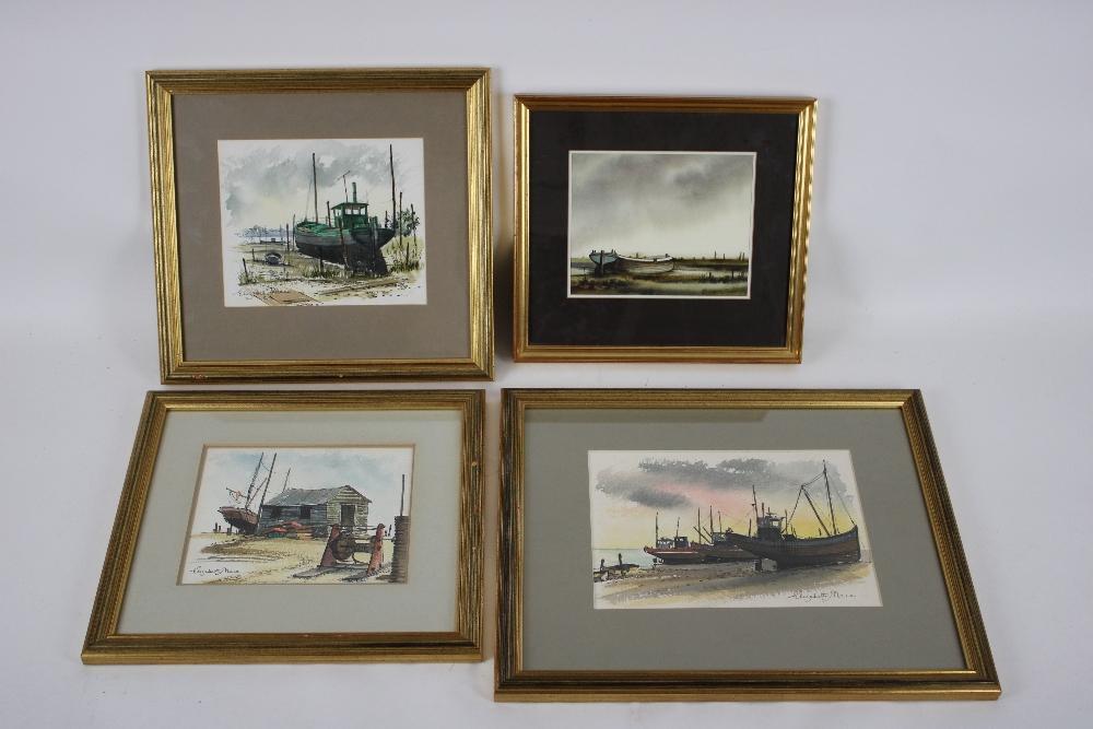 Elizabeth Mace - Four works on paper of Boats / Beech scenes ...