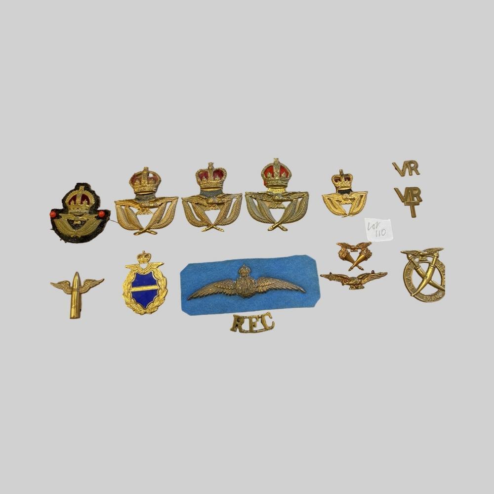 23 Mainly RAF Badges Royal Flying Corp Wings and shoulder title, Various RAF Badges including ...