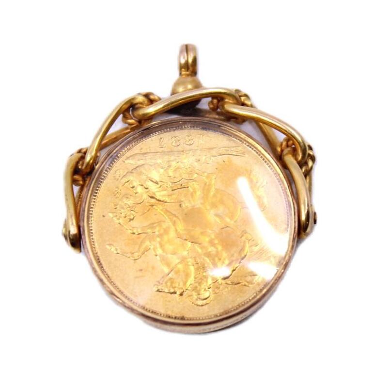 1887 22ct Gold Full Sovereign, Victoria Jubilee Head Coin Mounted ...