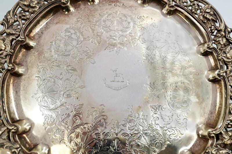 A Victorian silver salver, the border cast with vine leaves and grapes ...