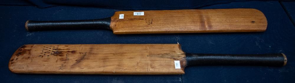 Two early 19th Century cricket bats, one with silver plaque c1878 for ...