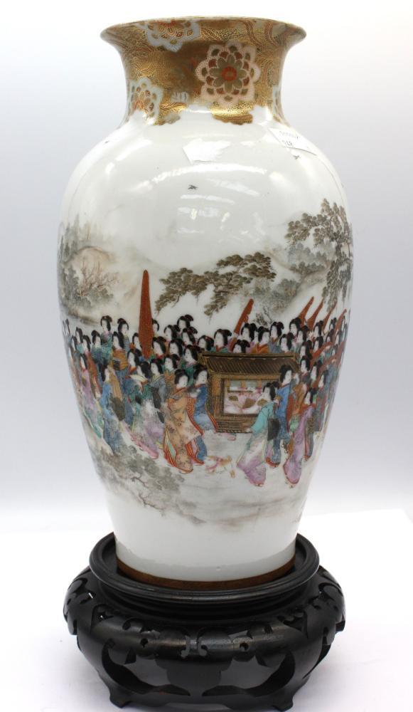 A late 19th / early 20th century Japanese Satsuma baluster vase, with ...