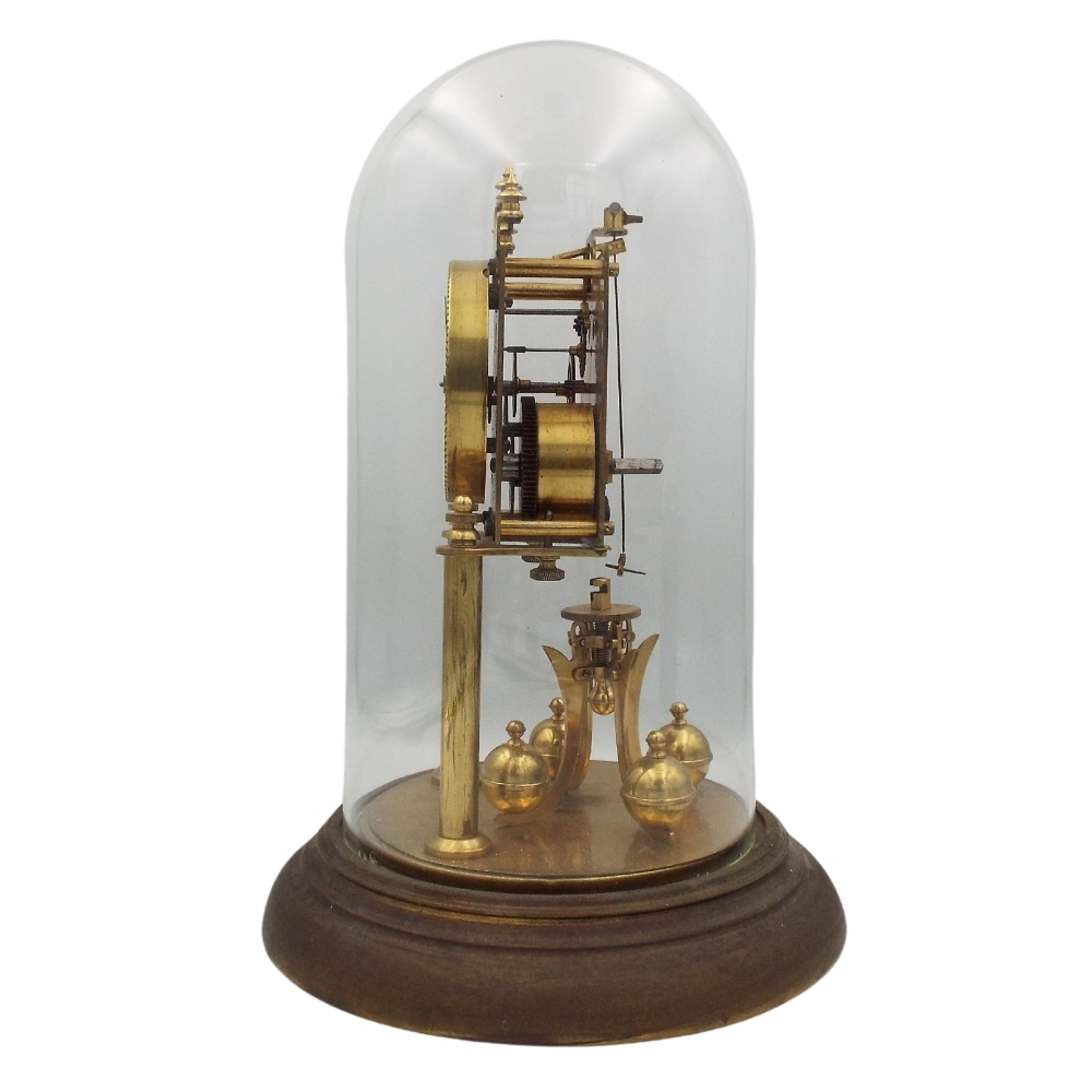 A German torsion clock under glass dome, Badische Uhrenfabrik mark to ...