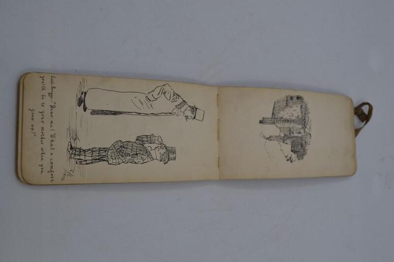 Cuthbert Crossley, 1896 sketch book with multiple ink drawings and cartoons