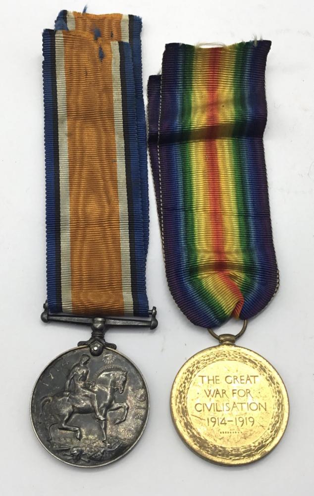 A WW1 medal pair, awarded to 2nd Lieutenant R. Coxon of the South ...