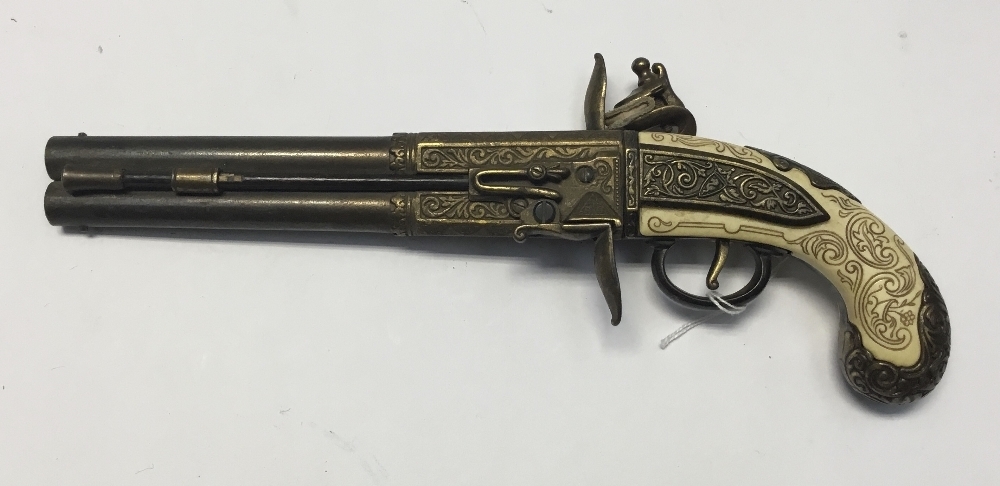 Modern decorative inert model of double barrel flintlock style pistol ...