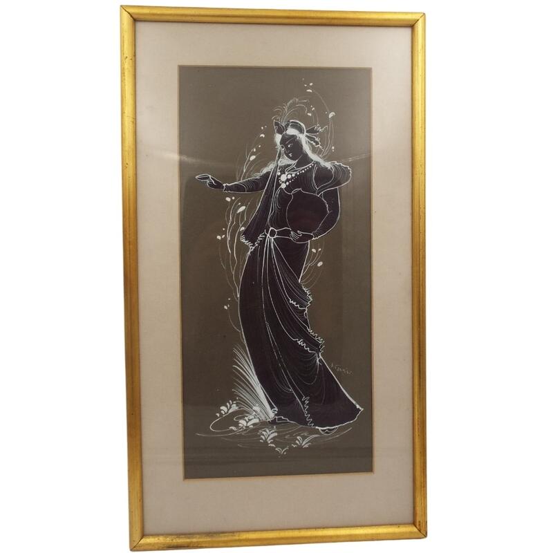 A gouache painting of a maiden water carrier, Sadegh Tabrizi, Iranian ...