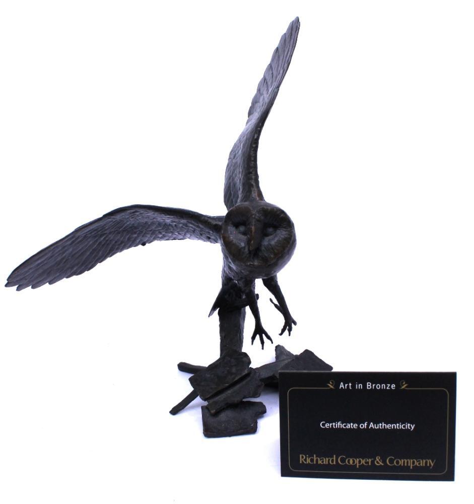A boxed Modern, Richard Cooper & Co bronze sculpture of an Owl, approx ...