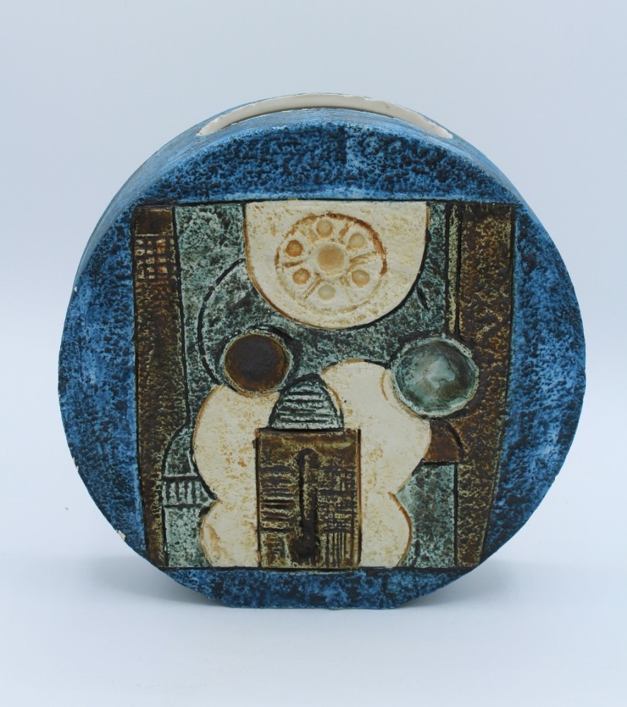 A large Troika wheel vase designed by Alison Brigden, 20cm diameter