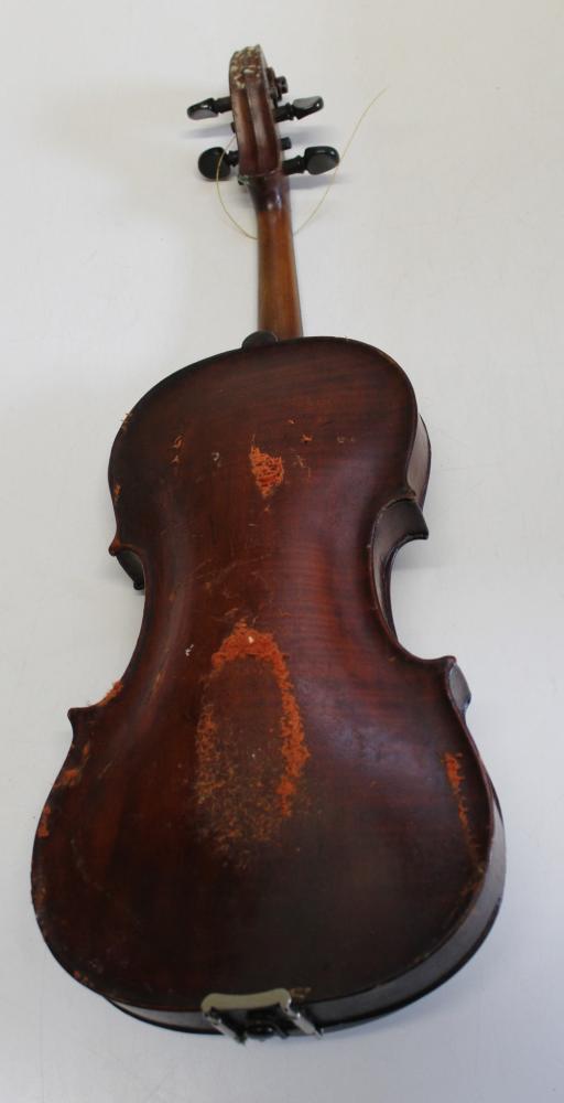 A 19th century English viola in hand-made case. Length of back, 38cm ...