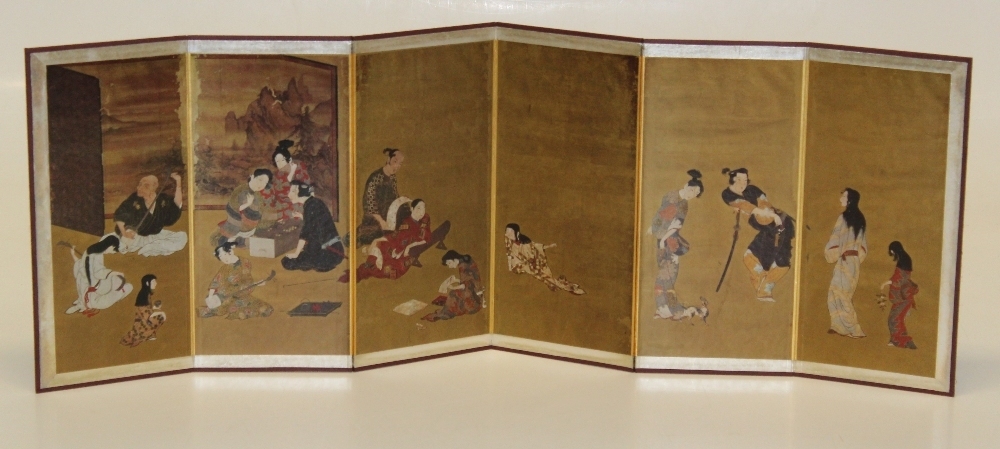 A Hikone Screen, primitive Ukiyo - e. Artist unknown, 30 x 85cm