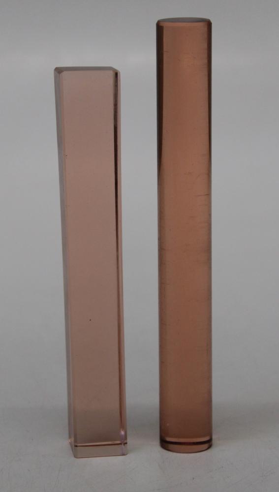 An early 20th Century tinted glass cylindrical paperweight, approx 20cm ...