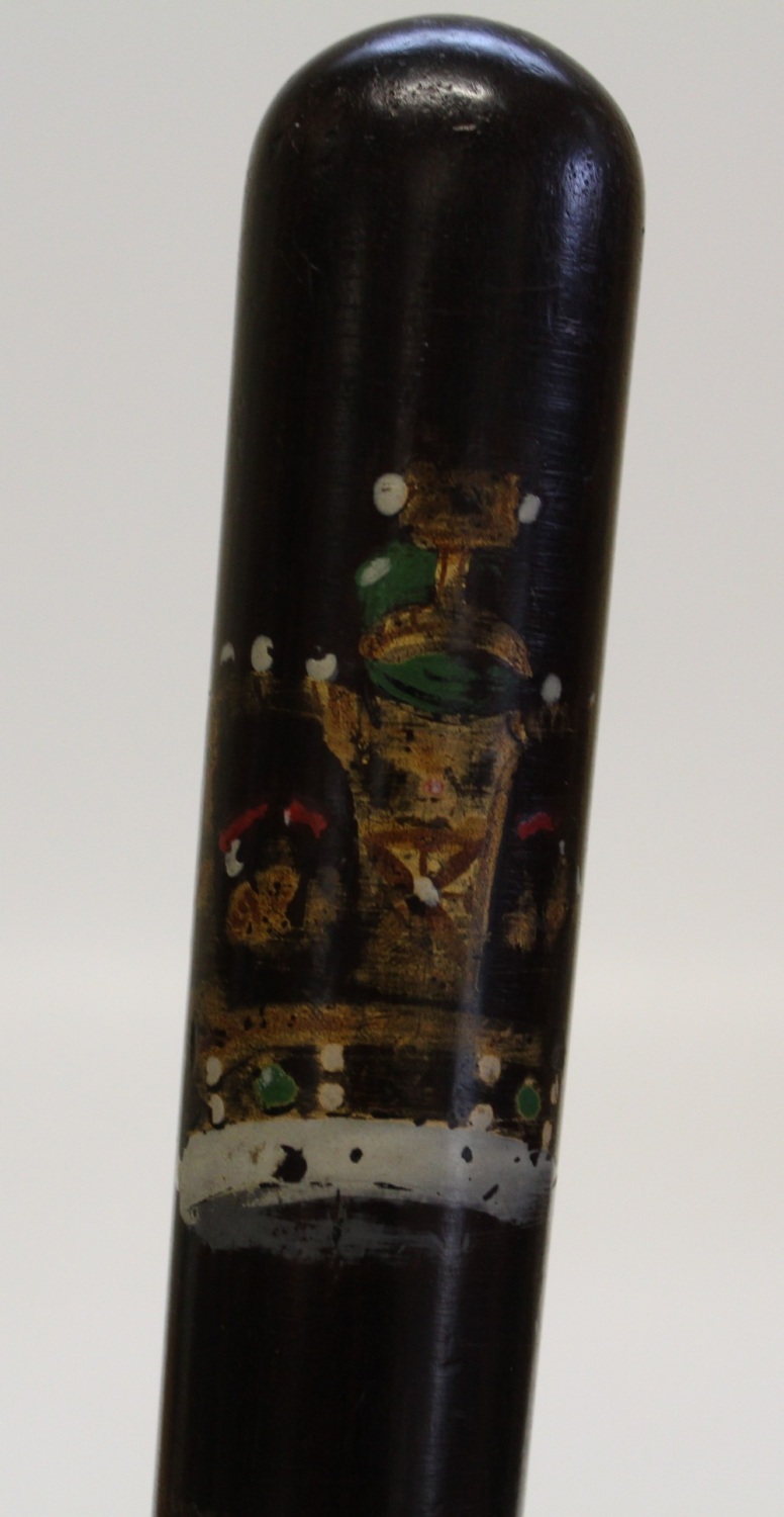 A Victorian Special Constables truncheon, with remains of gilt cypher, 40cm