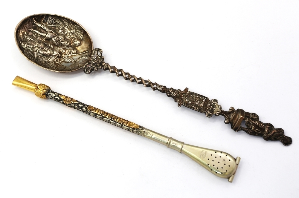 An early 20th century Dutch silver presentation spoon, with embossed ...