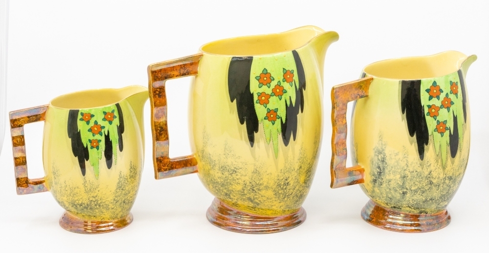 3 graduated Carlton Ware 'Spangle Tree' pattern jugs with stylised tree ...