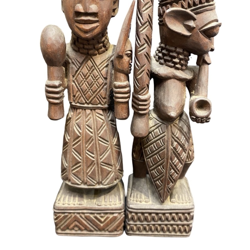 Two Fakeye family Nigerian Yoruba tribal art carved wooden sculptures ...