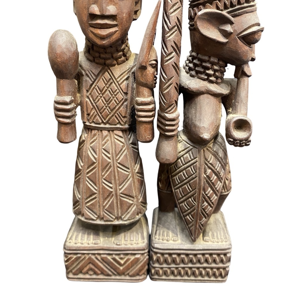 Two Fakeye family Nigerian Yoruba tribal art carved wooden sculptures ...