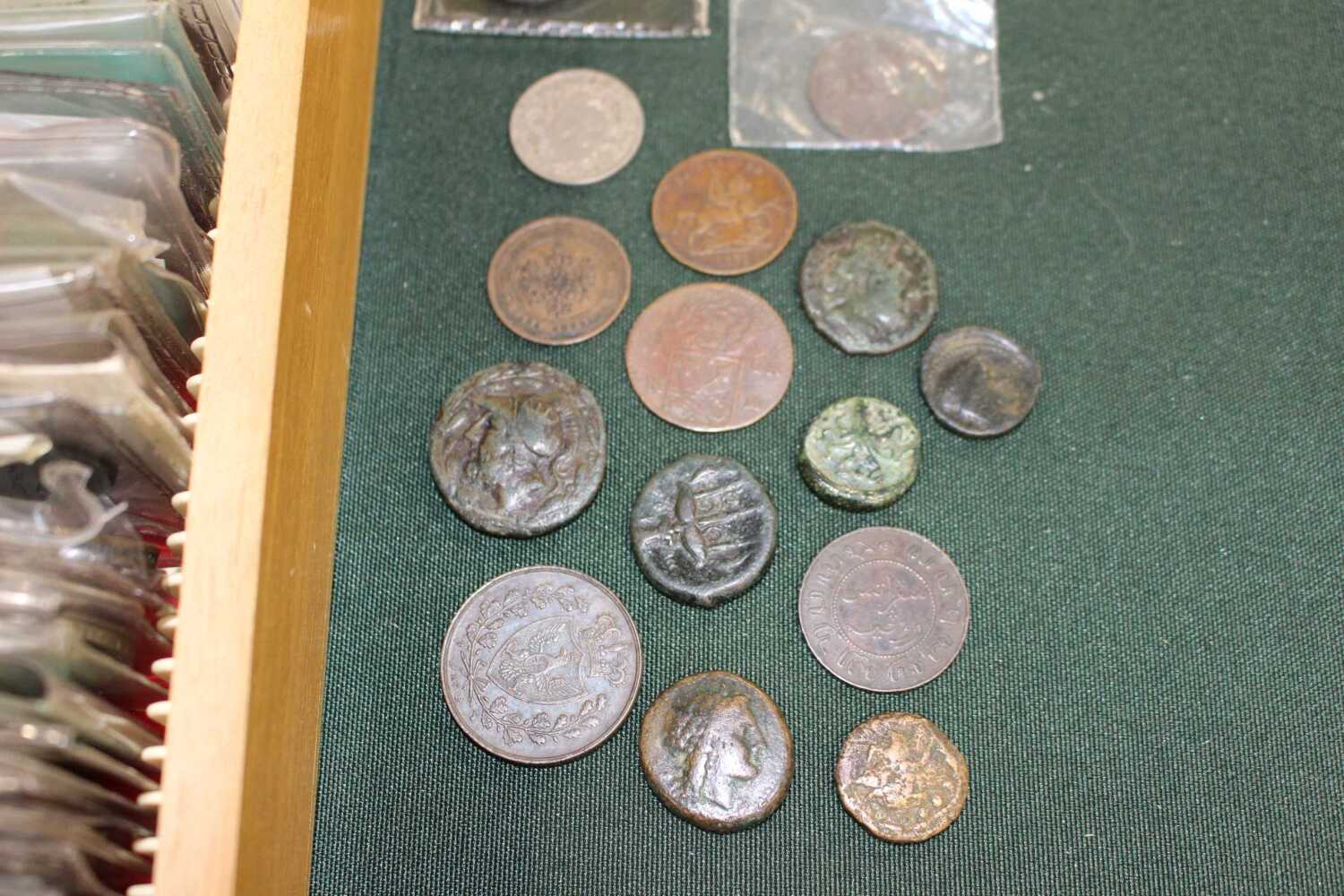 A small collection of various Roman coins, foreign coins etc
