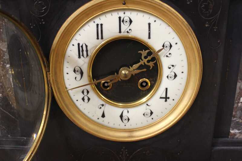 A late 19th century slate mantel clock in architectural case. Height ...