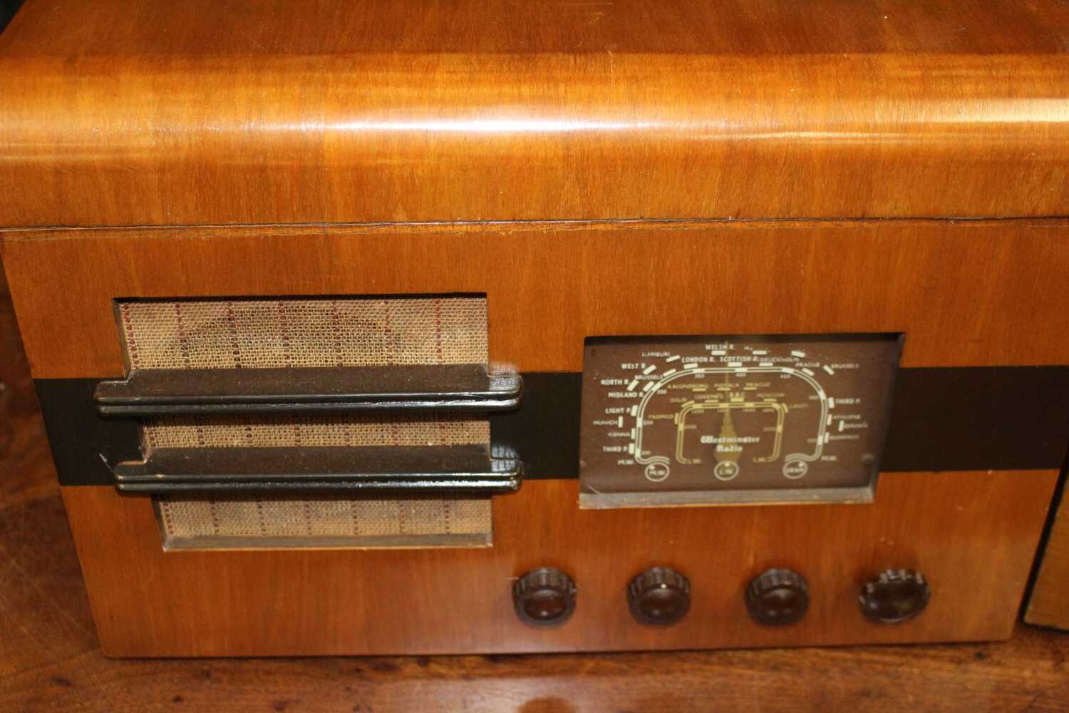 2 x Wooden cased vintage record players, 1 x Westminster Radio with ...