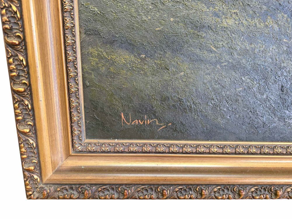 A large oil on canvas gilt framed. Gone fishing for Margo and Peter ...