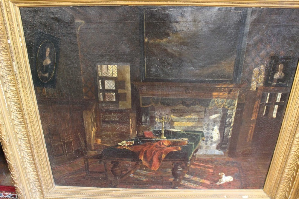 Henry (?) Simpson Room interior with large table by a fireplace, a ...