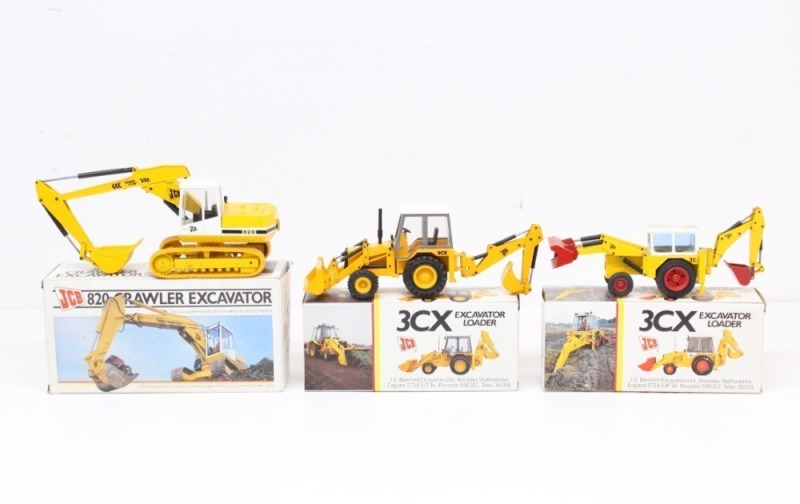 NZG: A collection of three boxed NZG, JCB vehicles to comprise: JCB 3CX ...