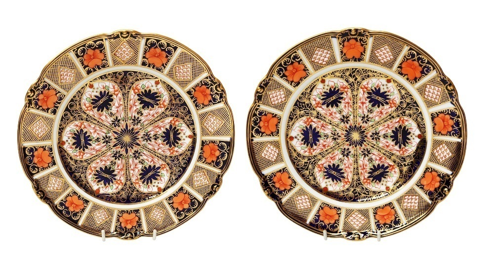 2 Royal Crown Derby early 1128 imari pattern plates , with fluted rims ...