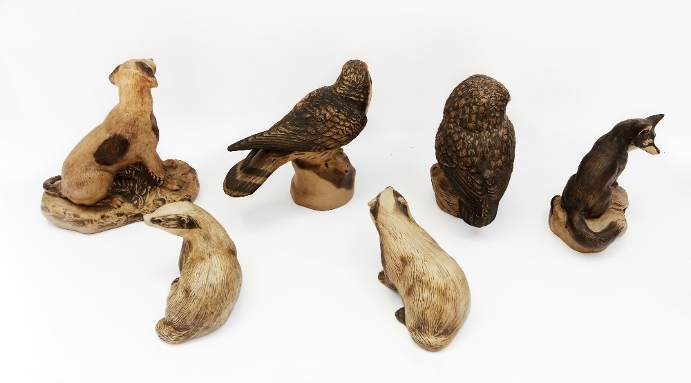 A collection of six Poole pottery ceramic British countryside large ...