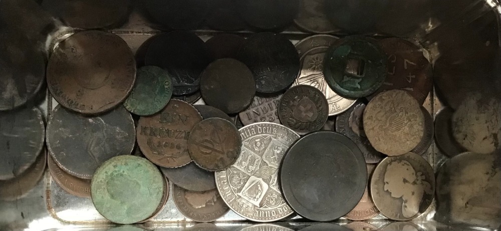 Collection of Old Coins in Tin box.