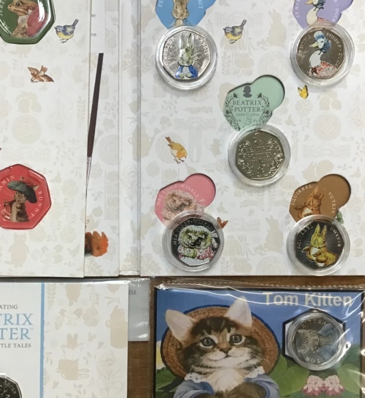 Royal Mint Brilliant Uncirculated Beatrix Potter 50p coins with Two ...