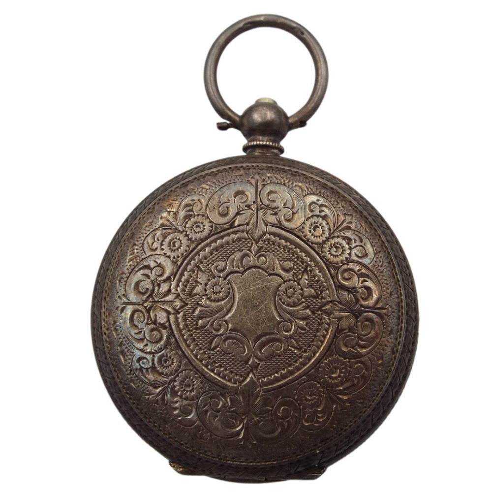 A Ladies Swiss .935 silver pocket watch case diameter 3.5cm with box.