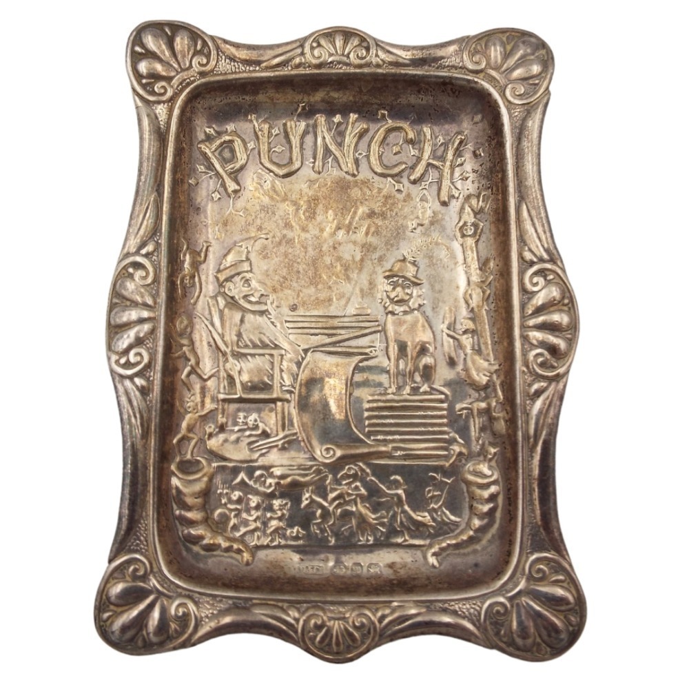 Two Victorian silver Mr Punch pin trays, each embossed with Mr Punch ...